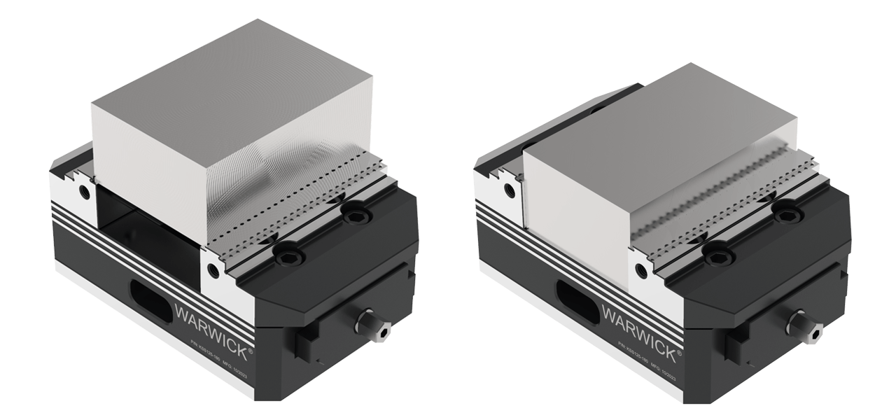 A single self centering vise performs both roughing and finishing machining
